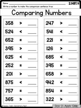 2.NBT.4 Comparing Two Three-Digit Numbers