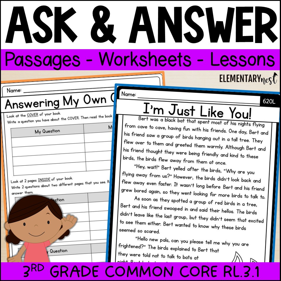 3rd Grade Ask And Answer Questions RL.3.1 Worksheets & Charts
