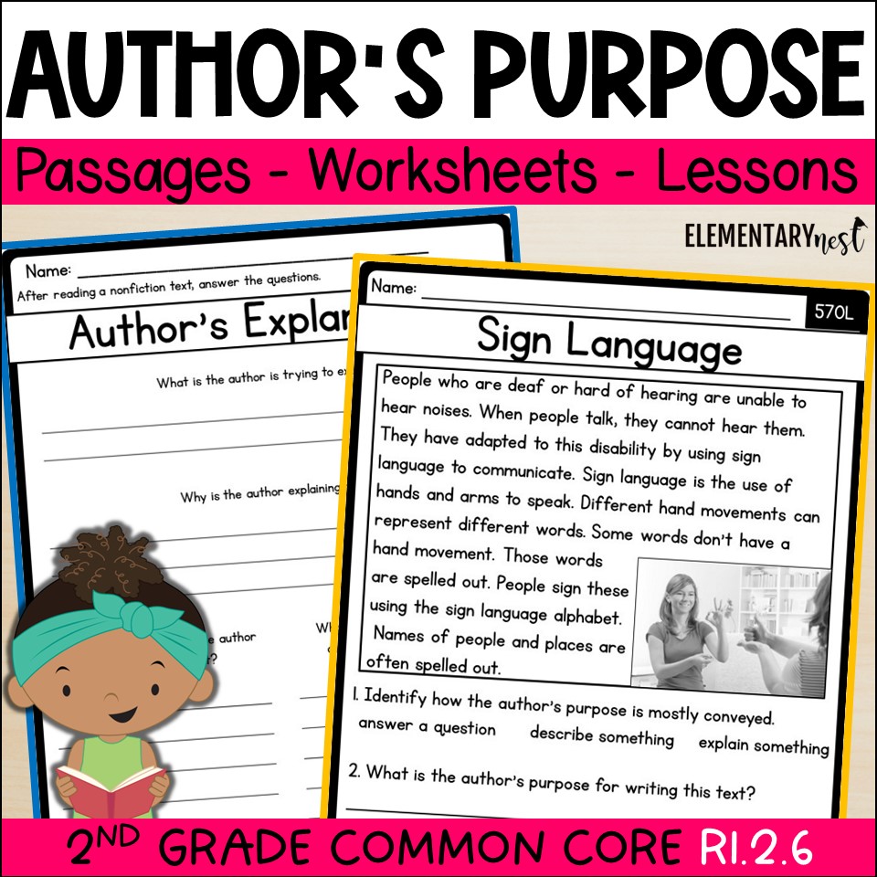 Author's Purpose Worksheets And Reading Comprehension RI.2.6