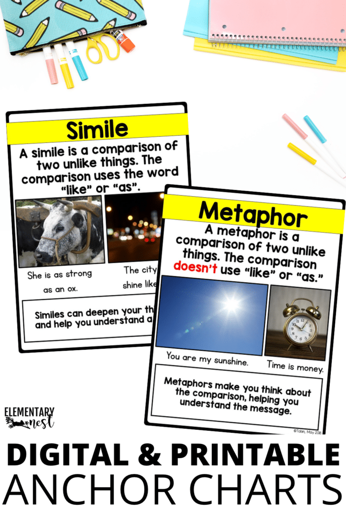 Figurative Language Anchor Charts: 3 Great Tools To Teach Similes ...