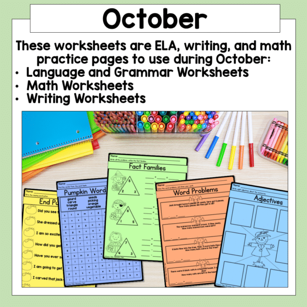 October Math And ELA Worksheets
