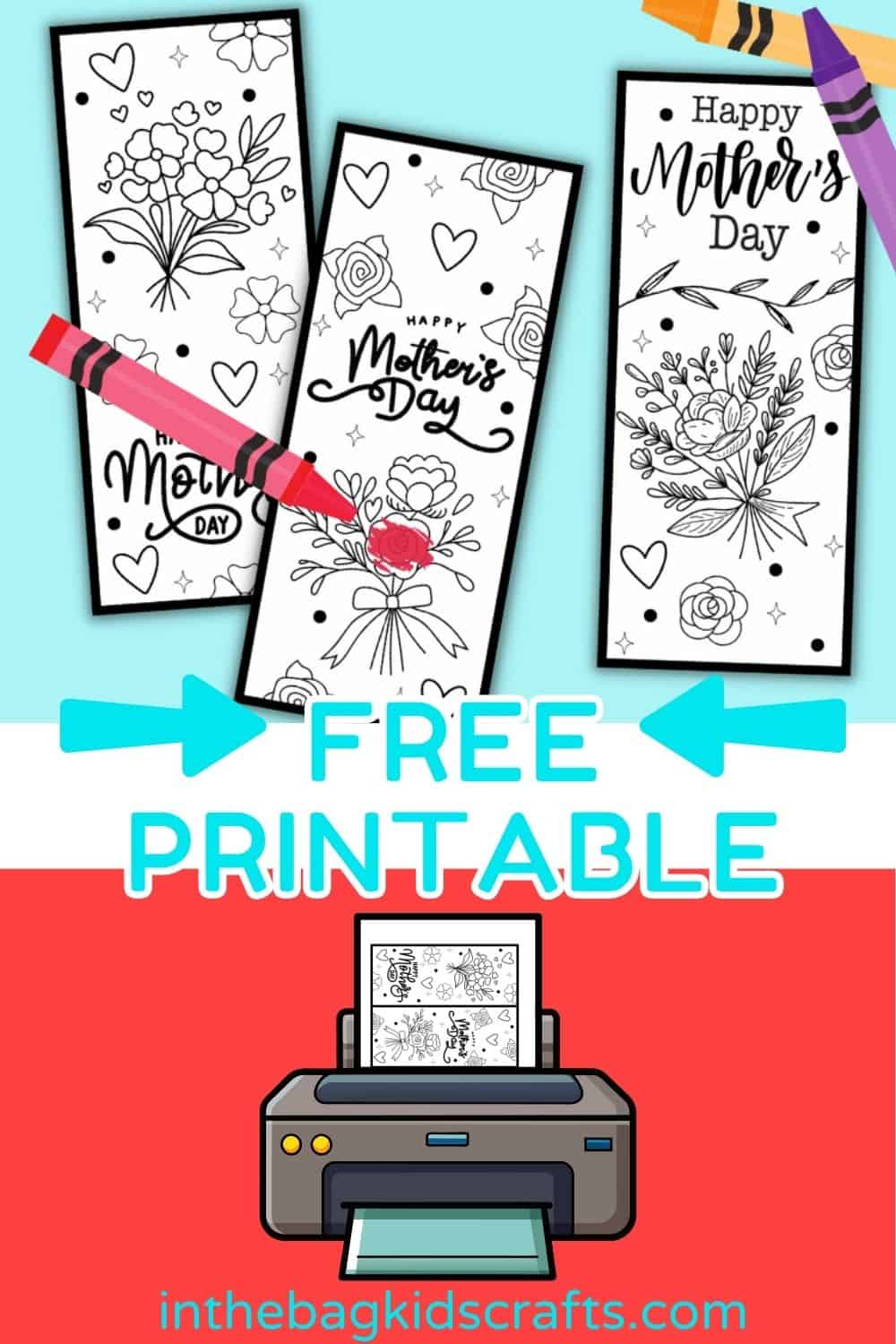 DIY Printable Mother's Day Bookmarks to Color • In the Bag Kids' Crafts