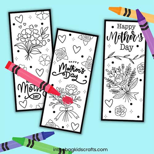 DIY Printable Mother's Day Bookmarks to Color • In the Bag Kids' Crafts