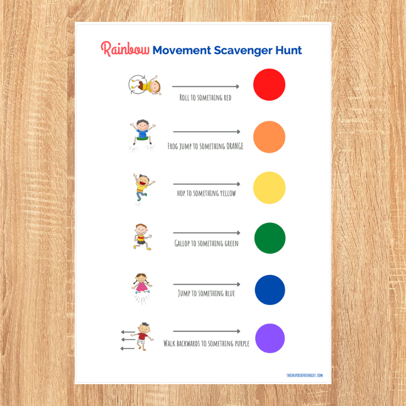 Rainbow Scavenger Hunt Movement Activity - The Inspired Treehouse