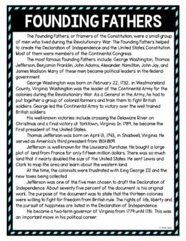 Founding Fathers DIGITAL Reading Passage and Questions - Self Grading ...