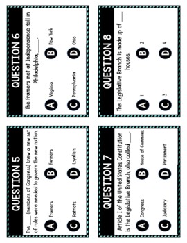 Branches of Government Task Cards Review Game | US Constitution