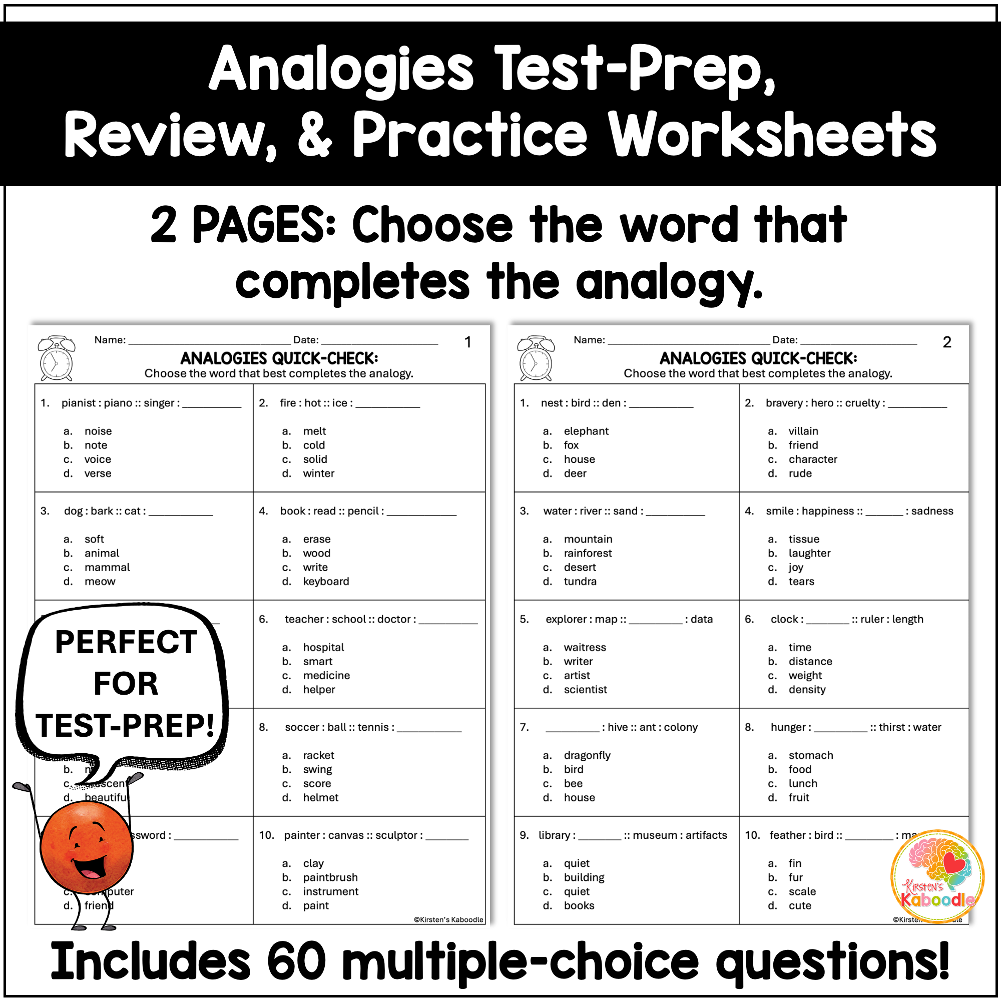 Analogy Worksheet Grade 1